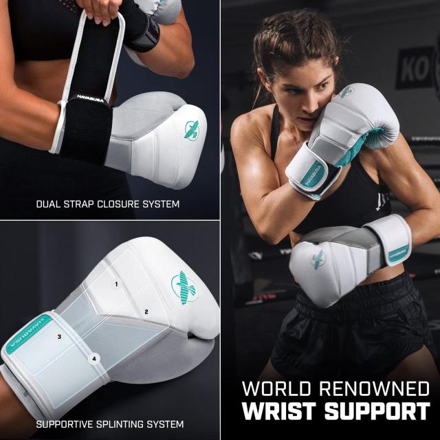Hayabusa T3ボクシンググローブ（男女兼用） - ホワイト/ティール, 12oz Hayabusa T3ボクシンググローブ（男女兼用） - ホワイト/ティール