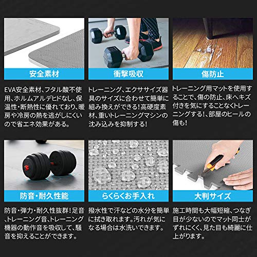 SOLPEX トレーニング ジョイントマット エクササイズマット 防音 衝撃吸収マット ホームジム 大判 ジムマット 60cm×60cm×1.2cm 6/24枚