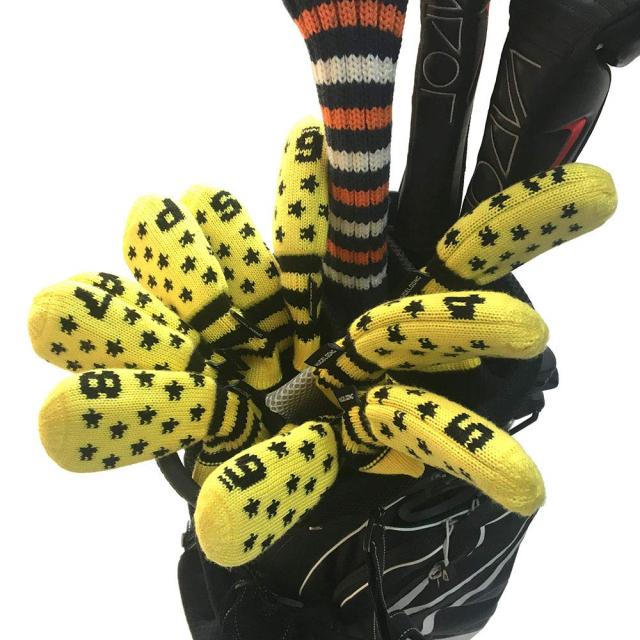 HUGELOONG ニットゴルフヘッドカバー アイアンカバー … (星図案,トップに数字,Yellow/Black) HUGELOONG ニットゴルフヘッドカバー アイアンカバー … (星図案,トップ