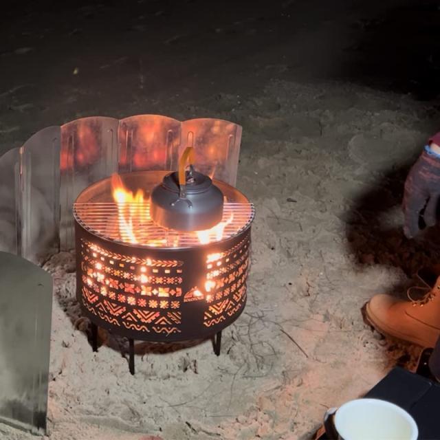 Solotour（ ソロツアー） 焚き火台 直径35cm チワン柄 五徳付き 大型 キャンプ 分離式 収納バッグ付き 3.4kg