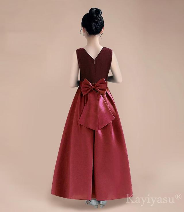 Kayiyasu] 子供 ロング ドレス ピアノ 発表会 Vネック サテン