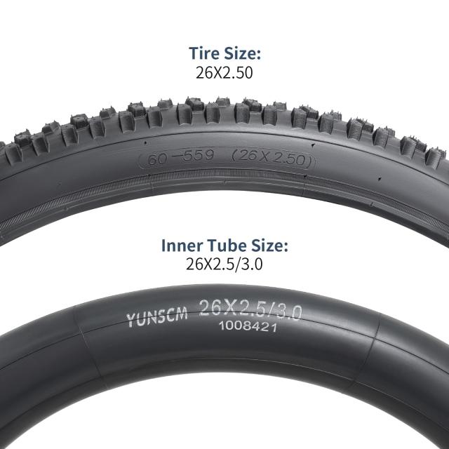 YunSCM 2本セット,26 2.50 タイヤ,26x2.50 64-559 自転車タイヤ + 26x2.5/3.0 チューブ 肉厚 米式バルブ32mm,適用 26インチ 2.50 クロス