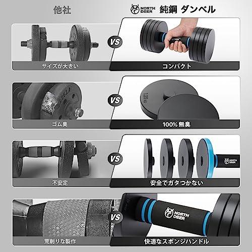 【公式】Northdeer ダンベル 可変式 小型 スチール製 2.5kg 3kg 5kg 5.5kg 7.5kg 8kg 10kg クロームメッキ 家庭用 (サンドブラスト版-黒