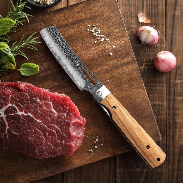 SENBN 440鍛造ステンレスシャープ折りたたみ調理師ナイフ皮むきフルーツナイフオリーブウッド柄キャンプアウトドアポータブルキッチンナ SENBN 440鍛造ステンレスシャープ折りたたみ調理師ナイフ皮むき