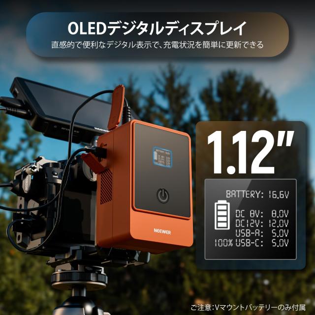 NEEWER ミニVマウントバッテリー 6800mAh 99Wh 14.5V ミニVロック電池 PD 65W 双方向 Type C 急速充電 D Tap/BP/USB AデュアルDCポート/O