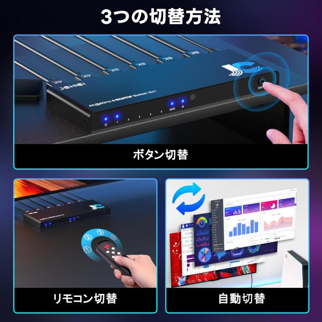 8K安定版」JCHICI HDMI 切り替え器 5入力 1出力 8K@60Hz/4K@120Hz