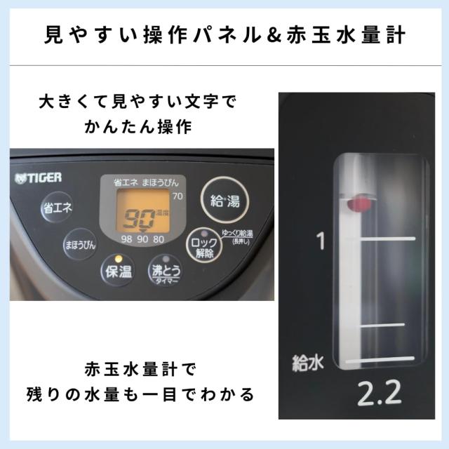 【WEB限定】タイガー魔法瓶 (TIGER) 電気ポット 節電 VE 保温 安全構造 とく子さん 2.2L ブラウン PIQ-N220T