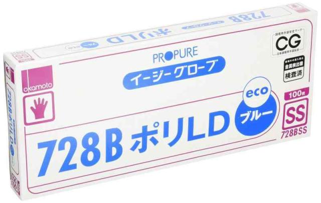 OKAMOTO オカモト イージーグローブ728BポリLD外エンボスブルー SS 100枚入 728BSSの通販はau PAY マーケット ...