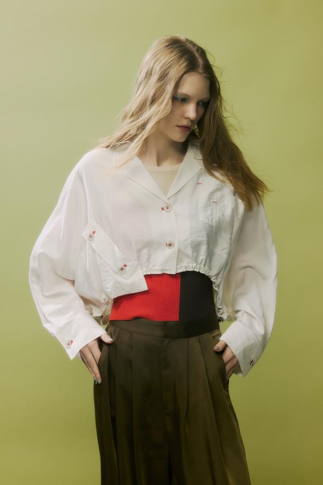 【30％OFF】 【PLUS】ショートギャザーシアーシャツ WOMENSレディース