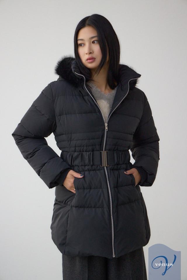 VENUS フードファーベルト付ミドルダウンコート WOMENSレディース