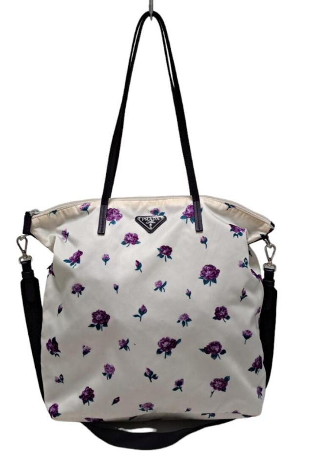 プラダ ２ＷＡＹ トートバッグ ショルダーバッグ ナイロン テスート トート 総柄 ホワイト 花柄 レディース 軽量 1BG189 ＰＲＡＤＡ 斜め