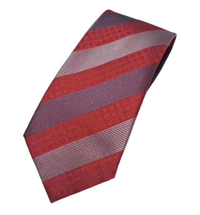 新品同様 ルイヴィトン ネクタイ 斜めストライプ クラヴァット・ストライプ  レッド M76333 赤系 ストライプ 紳士用 メンズ 紺タグ LV