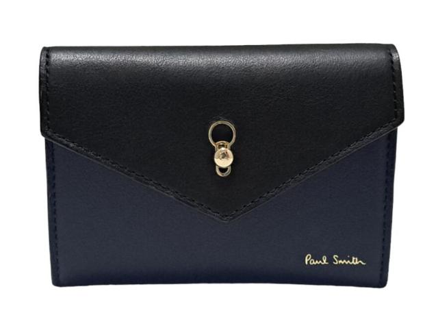 未使用 ポールスミス カードケース コンパクト財布 ケース 財布 小銭入れ 兼用 レザー 本革 ブラック ブルー レディース Ｐａｕｌ