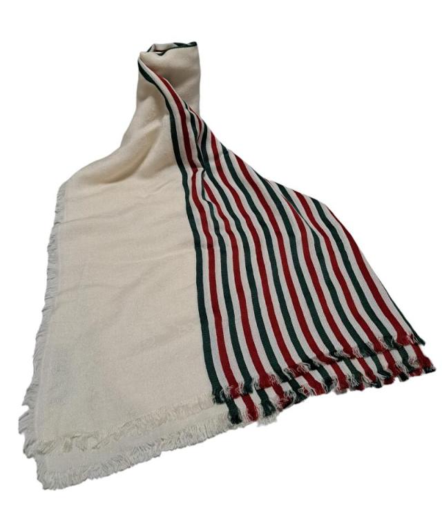 グッチ ストール GG柄 シェリーライン ウェビングライン アイボリー GG ショール マフラー 薄手 メンズ レディース GUCCI 【中古】