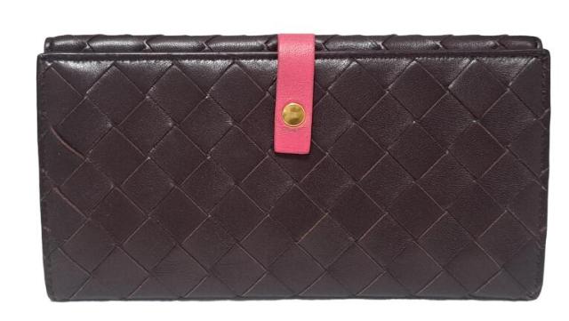 ボッテガヴェネタ 長財布 マキシ イントレチャート ブラウン ピンク 財布 バイカラー レディース レザー ダークブラウン BOTTEGA VENETA