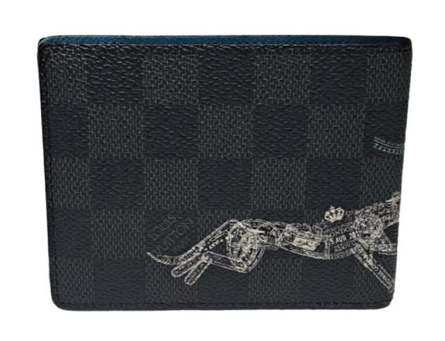 ルイヴィトン ダミエグラフィット 財布 札入れ 象 プリント ポルトフォイユ スレンダー N64603 札入れ 水色 ブルー メンズ 二つ折り RFID ルイヴィトン ダミエグラフィット 財布 札入れ 象 プリント