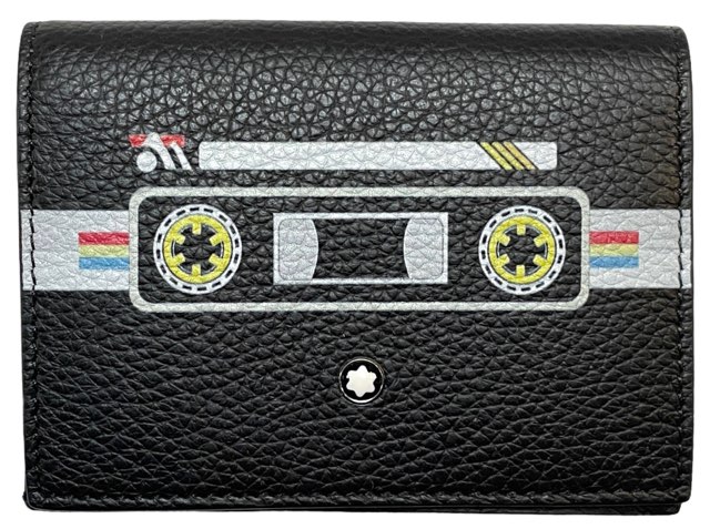 未使用 新古品 モンブラン カードケース 二つ折り カードホルダー 名刺入れ カセットテープ 123737 ラジカセ ブラック 黒 プリント マイ