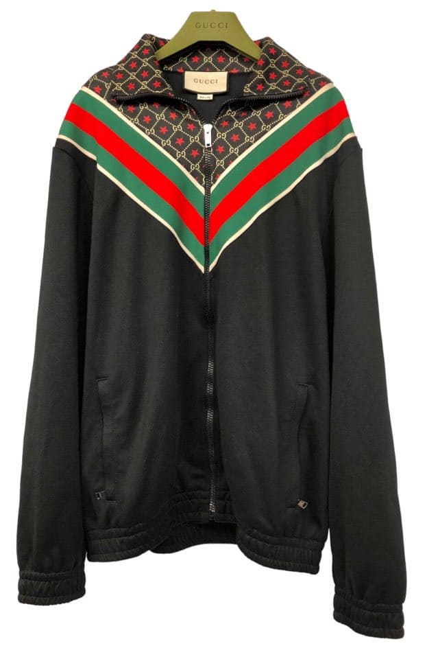 新品同様 グッチ ジャージ　GG Star Oversize Jersey Jacket  XS トラックジャケット ブラック 575734 ブラック　ウエビングライン　シェ