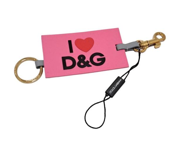 未使用 ドルチェ＆ガッバーナ キーホルダー キーリング ラバー ピンク I LOVE D&G ゴールド DG ドルガバ メンズ レディース DOLCE&GABBAN