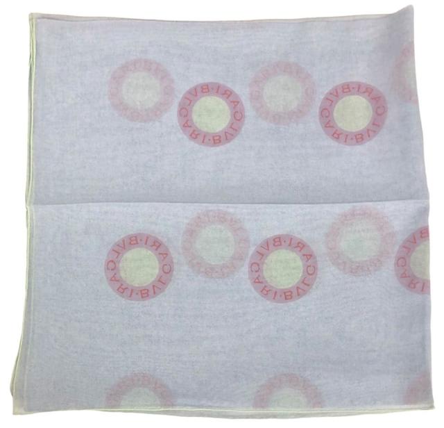 未使用 ブルガリ ブルガリブルガリ シフォンストール 大判スカーフ スカーフ ストール  ブルー系 シルク 100% 177×87cm BVLGARI レディ