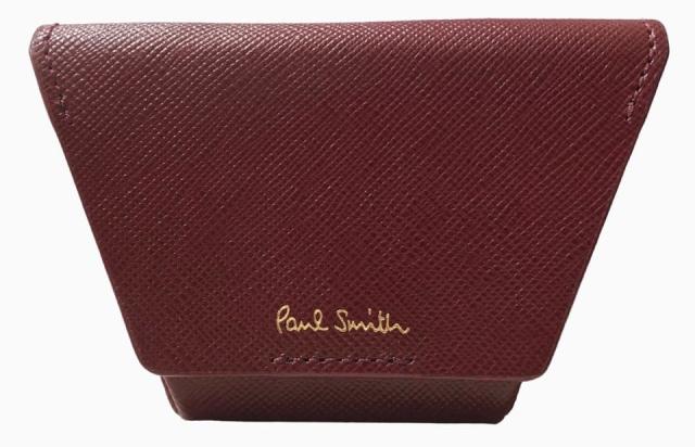 未使用 ポールスミス ケース 小銭入れ オリガミ 折り紙 Paul Smith レザー ワイン ボルドー レッド系 本革  メンズ レディー スＰ