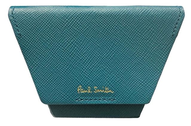 未使用 ポールスミス ケース 小銭入れ オリガミ 折り紙 Paul Smith レザー ターコイズ ブルー系 本革  メンズ レディー スＰａｕｌ