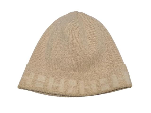 新品同様 エルメス ニット帽 ニットキャップ アイボリー ラメ入り カシミヤ XL Hロゴ HERMES レディース メンズ Ｈマーク 白 アイボリー