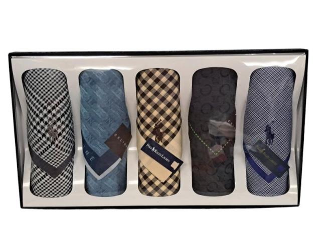 未使用 ポロ　ラルフローレン セリーヌ ハンカチ 5枚セット ブランドハンカチ　ギフトセット　メンズ 紳士 Polo RALPHLAUREN CELINE 【中