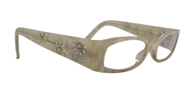 プラダ 眼鏡 クリア フラワー 花 VPR11H メガネ ラメ入り ラインストーン マーブル レディース 女性用 伊達眼鏡 PRADA 【中古】