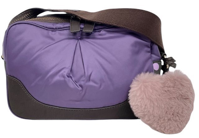 未使用 ポールスミス ショルダーバッグ PWT560 軽量 レザー ナイロンパープル 紫 ブラウン ポシェット レディース 牛革 ラビットファー