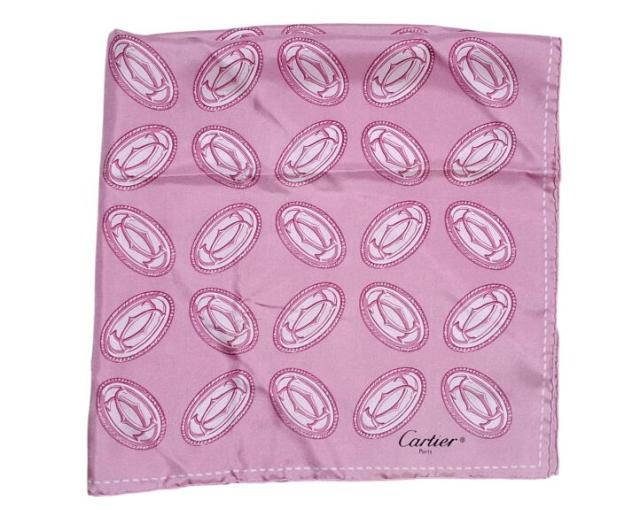 カルティエ スカーフ ロゴ 68ｃｍ 2C ピンク シルク 100％ Cartier 【中古】