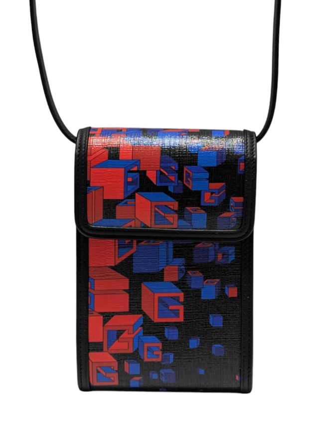 新品同様 グッチ ショルダーバッグ ミニショルダー スクエアＧスペース ポシェット 631766 ブラック PVC レザー クロスボディ 斜め掛け