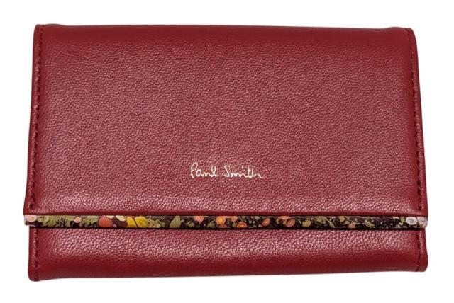 未使用 ポールスミス カードケース 名刺入れ ローズ レッド 赤 BPW101 ガーデンフローラルトリム 花柄　フラワー 二つ折り レザー Paul S