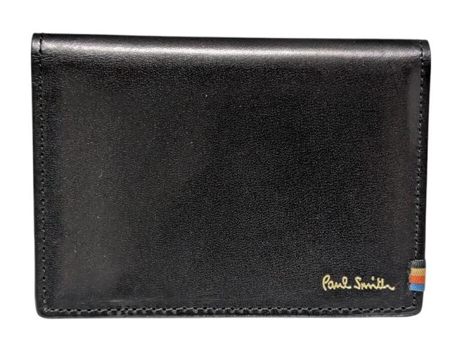 未使用 ポールスミス カードケース 二つ折り PSC831 ブラック 黒 ストライプステッチ 本革 定期入れ パスケース 名刺入れ Paul Smith 【