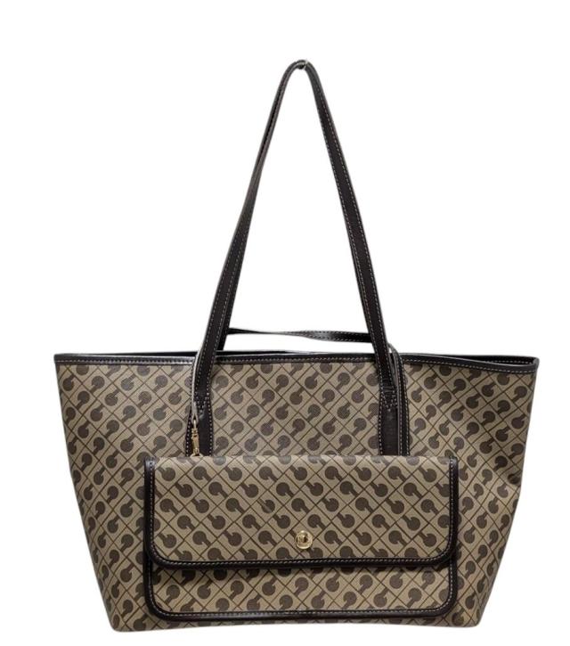 ゲラルディーニ トートバッグ PVC ショルダーバッグ ブラウン ポーチ付き 塩化ビニール×レザー レディース 女性用 GHERARDINI 【中古】