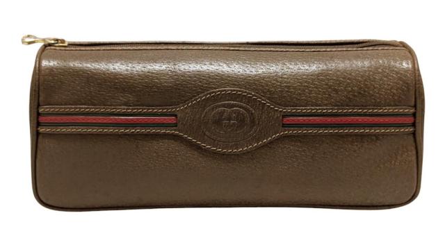 グッチ オールドグッチ ポーチ レザー シェリーライン 化粧ポーチ コスメポーチ 革製 小物入れ ダークブラウン  039.904.0664 GUCCI 【中