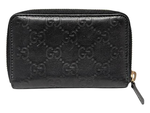 グッチ グッチシマ ケース ラウンドファスナー 255452 GG型押し レザー 名刺入れ カードケース ブラック 黒 ジップアラウンド コイ
