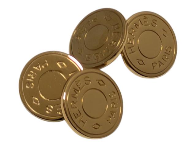 新品同様 エルメス セリエ カフス ラウンド メタル製 ゴールド GP カフス カフスボタン カフリンクス アクセサリー メンズ HERMES 【中古