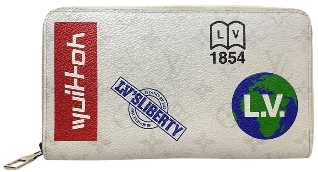 ルイヴィトン ロゴストーリー ジッピーオーガナイザー ラウンドファスナー 長財布 モノグラム ホワイト M67824 メンズ ステッカー 【中古