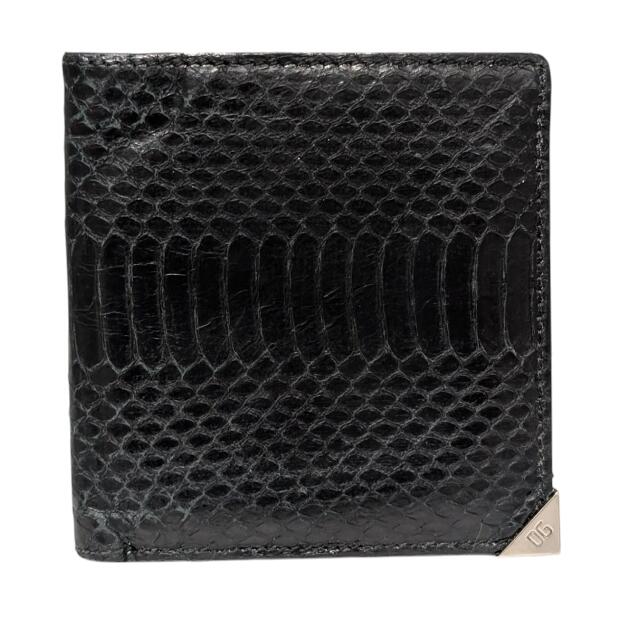 ドルチェ＆ガッバーナ 財布 パイソン レザー 二つ折り 札入れ ブラック 黒 小銭入れなし メンズ 紳士用 ドルガバ DOLCE＆GABBANA 【中古