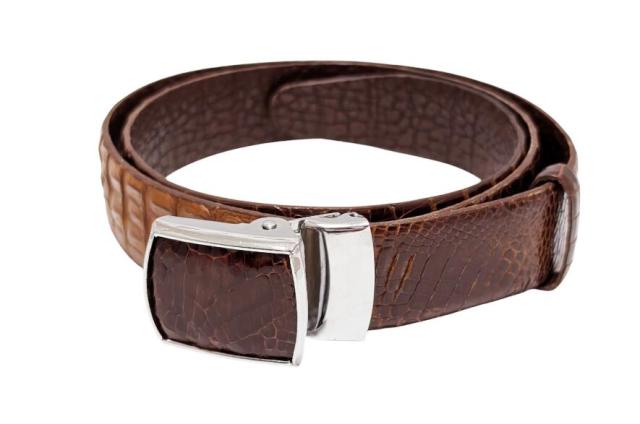 クロコダイル 紳士用 ベルト  メンズ 本クロコ 艶あり 全長約100ｃｍ ブラウン 茶色 クロコ　レザー　本革　紳士用  【中古】
