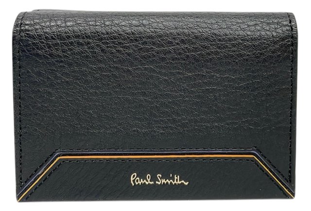 未使用 ポールスミス ミニ財布 財布　レディース メンズ　レザー　ブラック 黒 コンパクト 三つ折り 本革 コントラスト　 Paul Smith　【