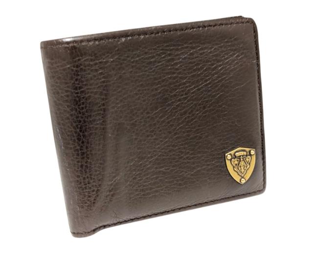 グッチ 財布 二つ折り メンズ レザー ブラウン クレスト 紋章 コンパクト ダークブラウン 茶色 紳士用 ＧＵＣＣＩ 203602 【中古】