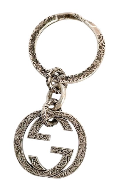 グッチ キーリング インターロッキングG SV925 キーホルダー 彫り エングレービング シルバー バッグチャーム ダブルG 銀製品 GUCCI メン