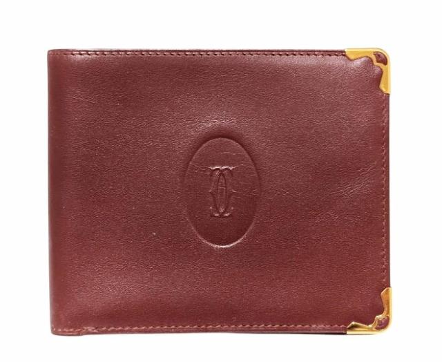 カルティエ 財布 二つ折り 札入れ メンズ 札入 レザー マスト　ボルドー Cartier 本革 紳士用 【中古】
