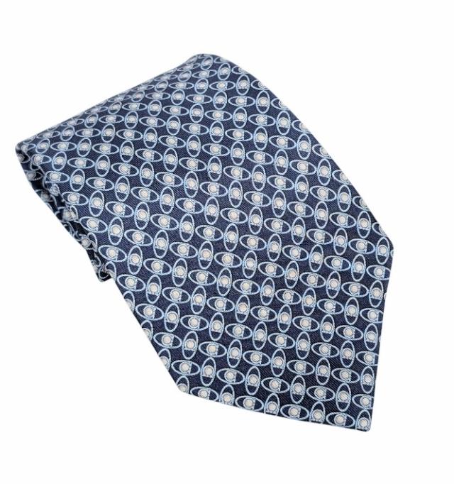 新品同様 フェラガモ ネクタイ シルク 100％ ガンチーニ柄 ブルー メンズ Salvatore Ferragamo 【中古】