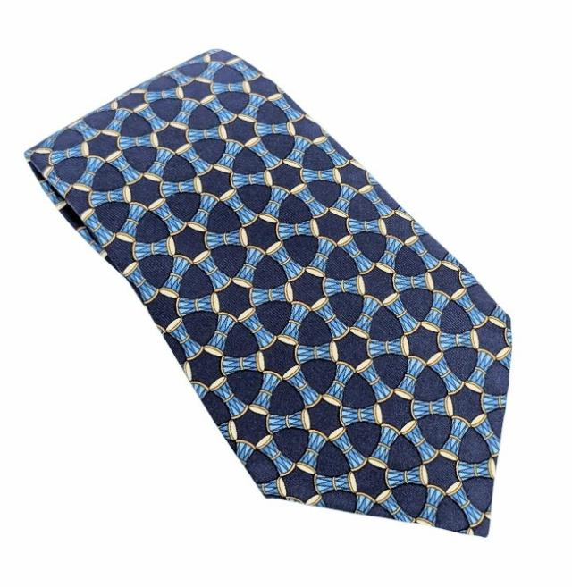 新品同様 エルメス ネクタイ ブルー シルクネクター 太鼓 シルク 100％ HERMES メンズ  【中古】