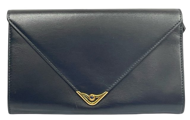 カルティエ 長財布 ポーチ 財布 クラッチ サファイヤライン 濃紺 ネイビー 二つ折り メンズ レディース レザー 本革  Cartier 【中古】