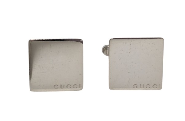グッチ カフス シルバー カフリンクス スクエア ロゴ SV925 カフスボタン 紳士用 メンズ アクセサリー シルバー925 GUCCI 【中古】