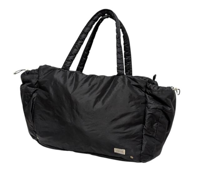 ポーター トートバッグ CUE キュー マザーズバッグ ナイロンキャンバス ボストンバッグ ブラック 白タグ 吉田かばん ホワイトファスナー